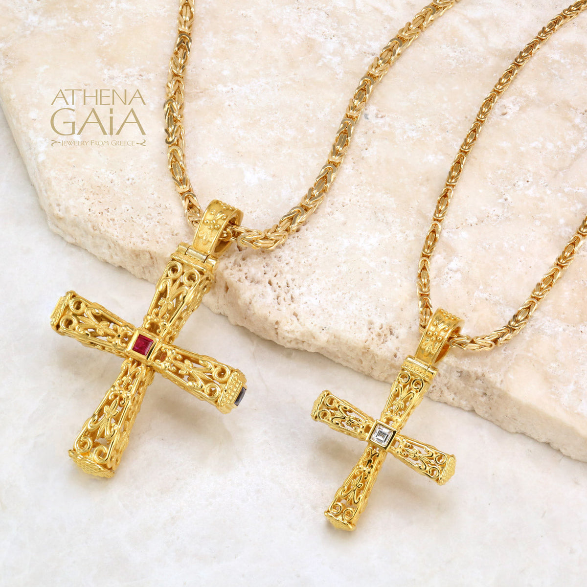 18k Gold Cross Pendants - Greek Orthodox Byzantine Crosses - Handmade ...