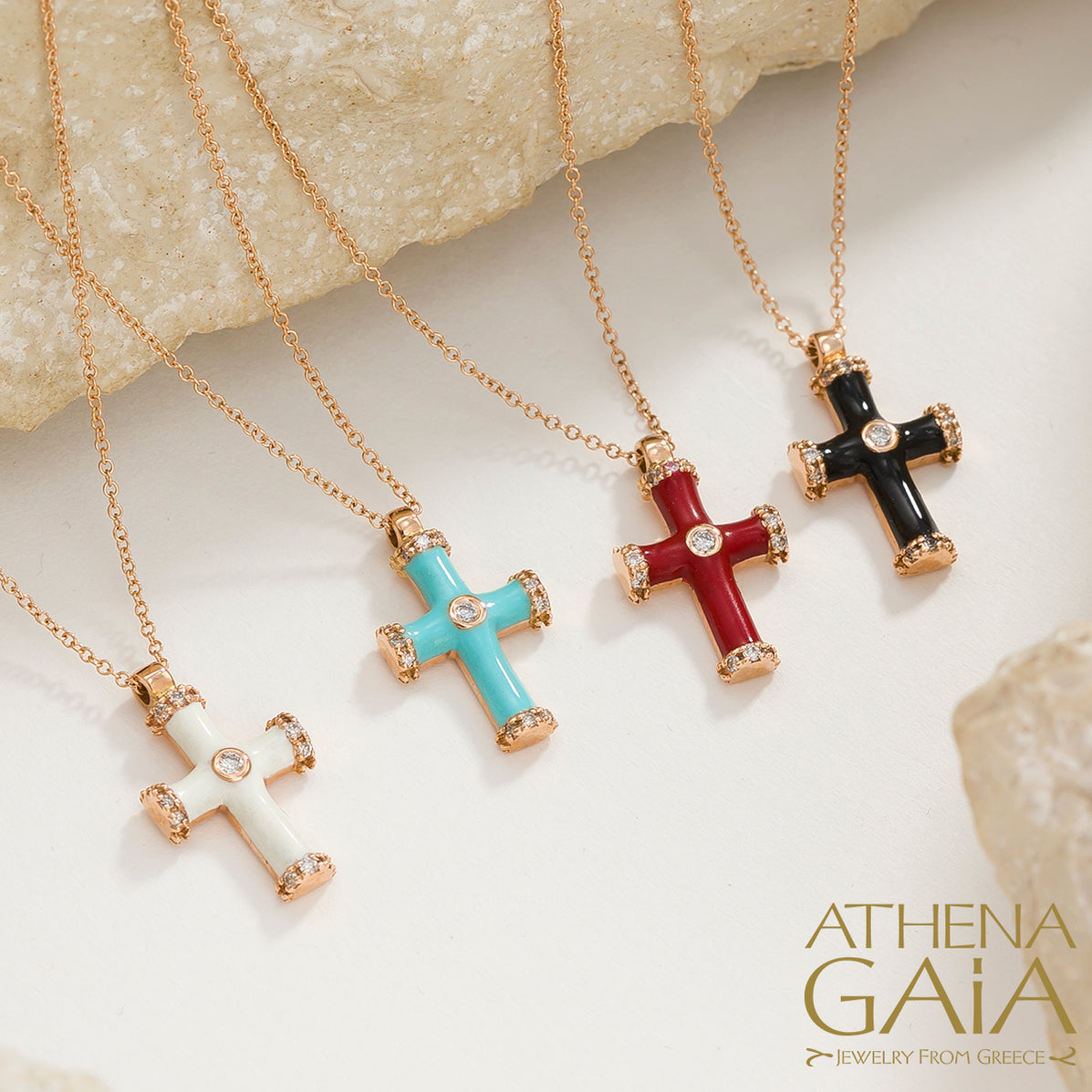 18k Gold Enamel Latin Cross Necklace with Diamonds — Athena Gaia