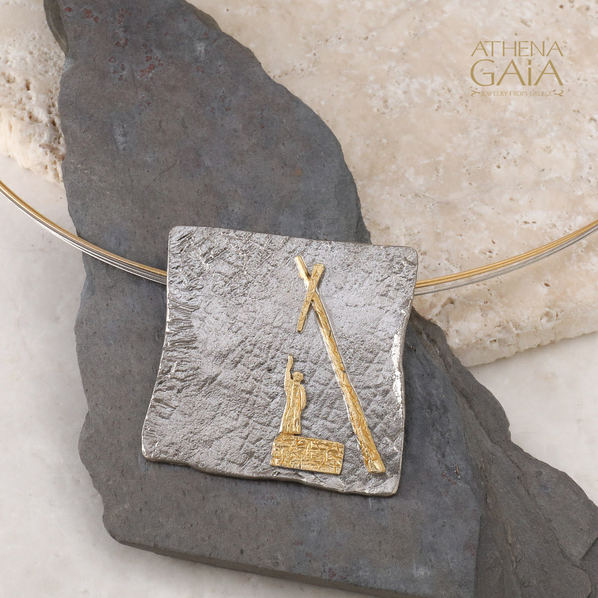 Pythagoras Wide Tablet Pendant Necklace - Gold Sterling Silver ...