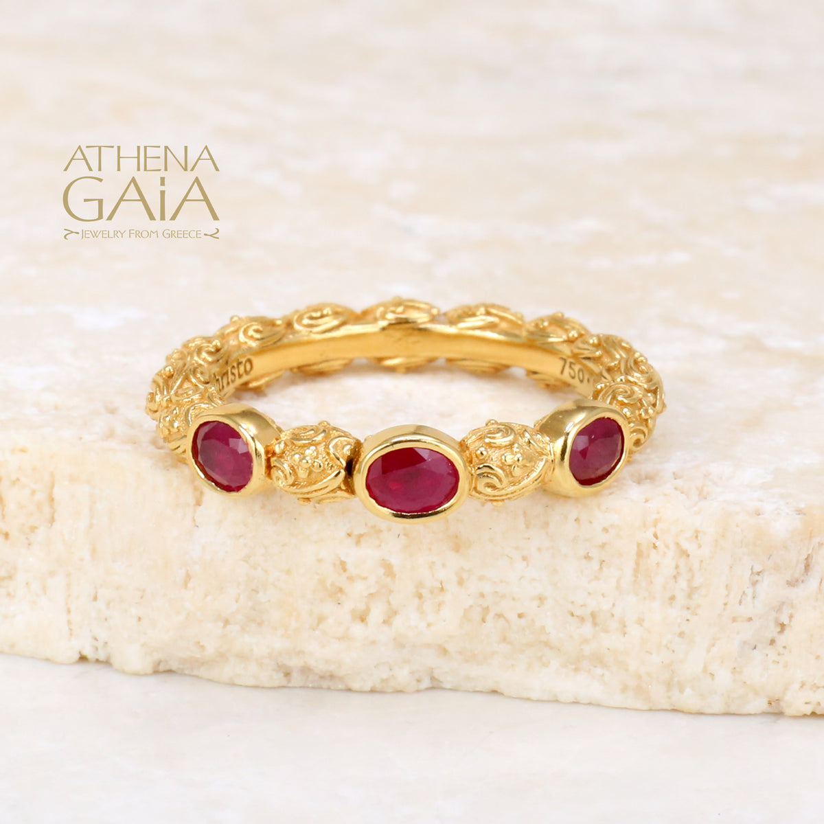 Meadow Breeze Triple Oval Stone Ring - 18k Gold Ring - Stackable Ring ...