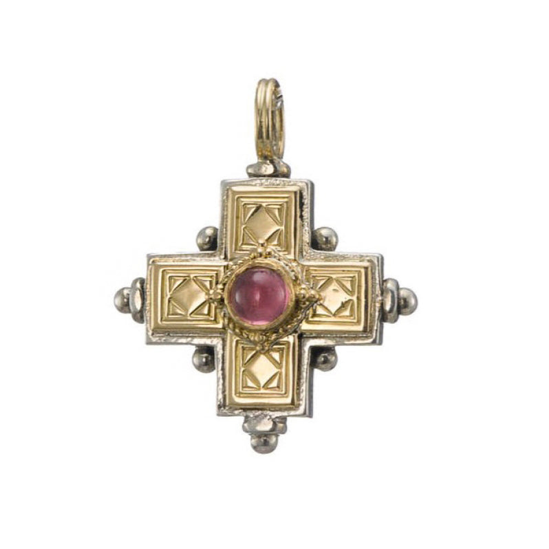 Large Rustic Gold Greek Cross with Stone — Athena Gaia