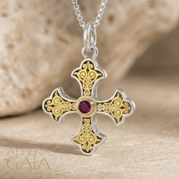 Aretousa Gold Faced Circle Bezel Greek Cross (Small) by Gerochristo ...