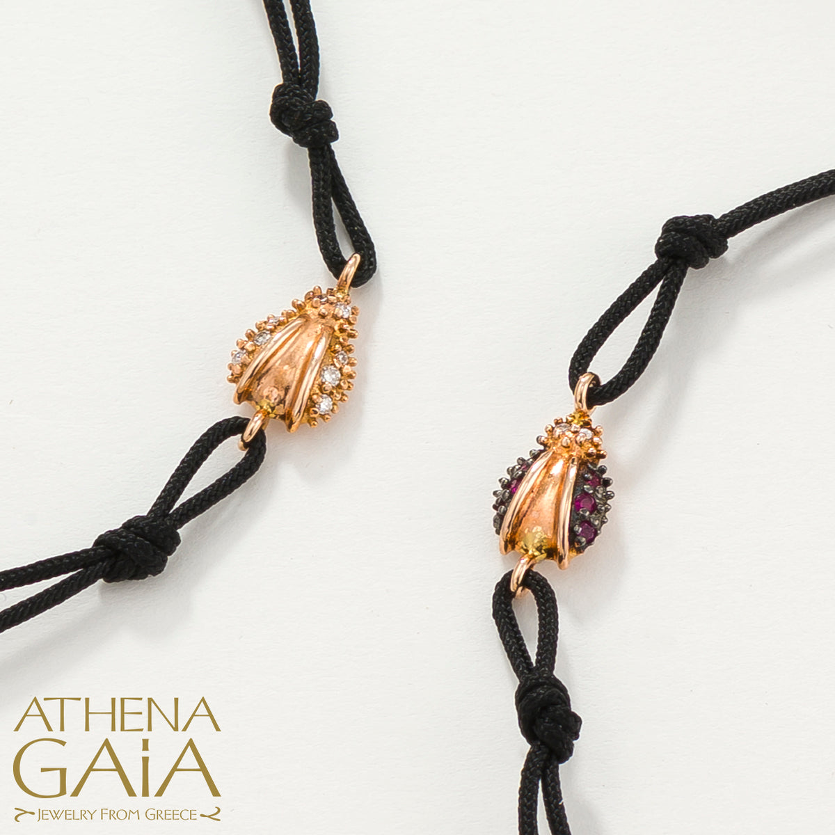 Golden Beetle With Diamonds Adjustable Cord Bracelet — Athena Gaia