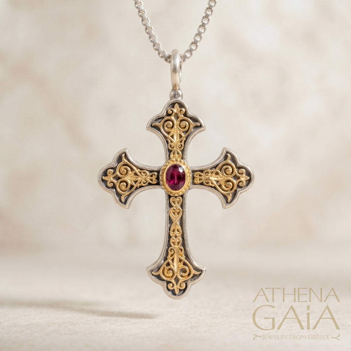 Aretousa Long Gold Faced Stone Cross | 18k Gold, Sterling Silver ...