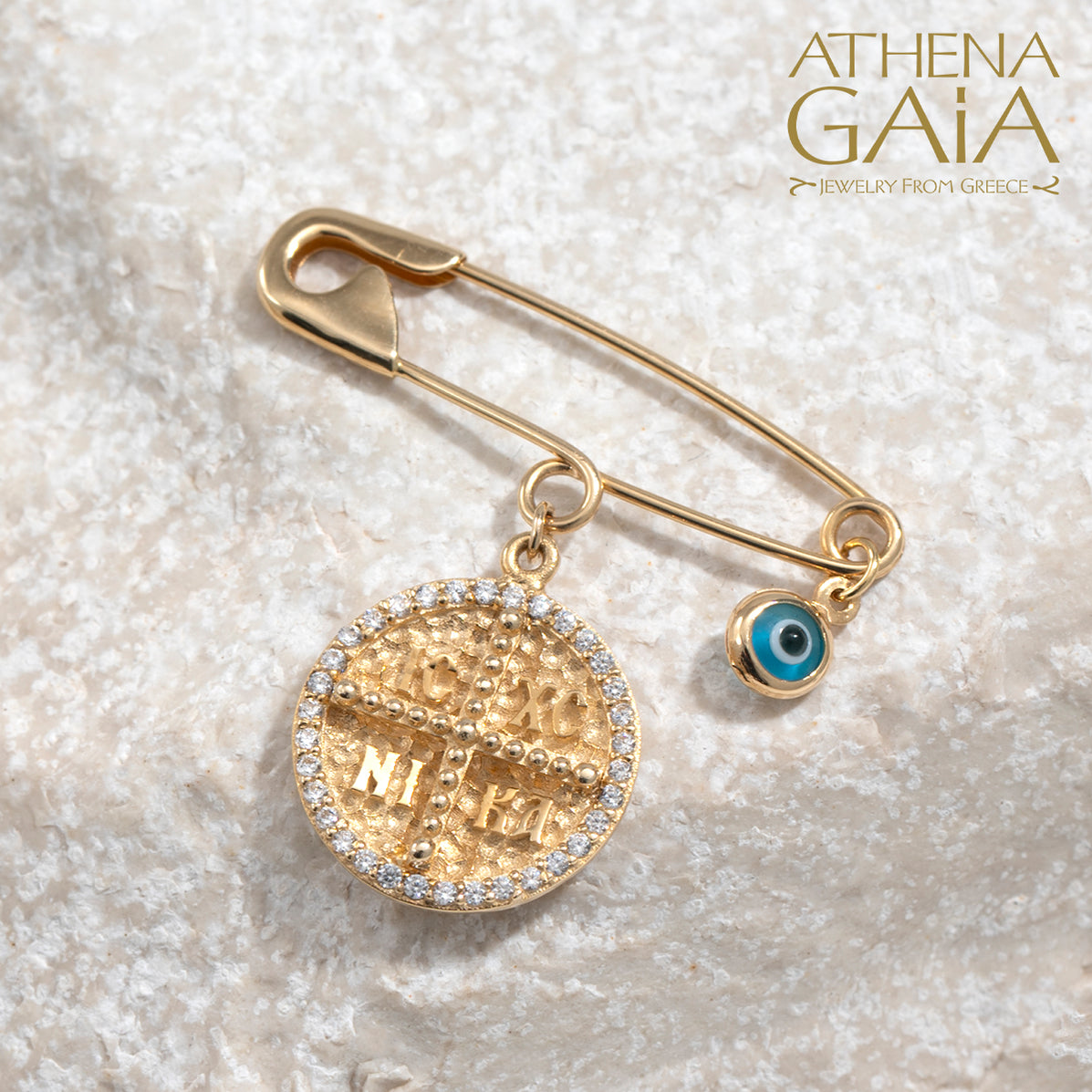 Al'Oro ICXC NIKA Konstantinata and Mati Filakto Newborn Pin — Athena Gaia