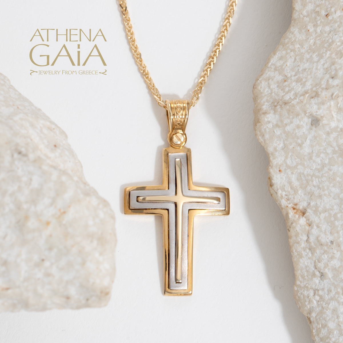 Two-Toned Triple Cross - 14k Gold - Latin Cross — Athena Gaia