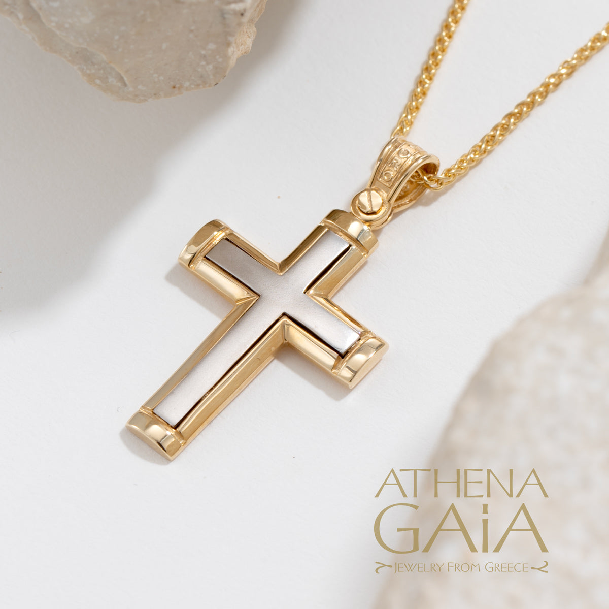 Capital Two-Toned Cross - 14k Gold - Latin Cross — Athena Gaia