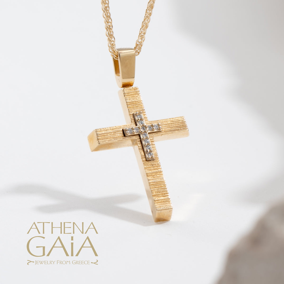 Rough Cross With Stones - 14k Gold - Latin Cross — Athena Gaia
