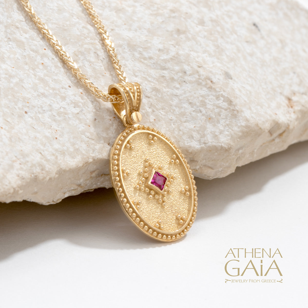 Byzantine Disc Pendant 14k Gold with Center Stone — Athena Gaia