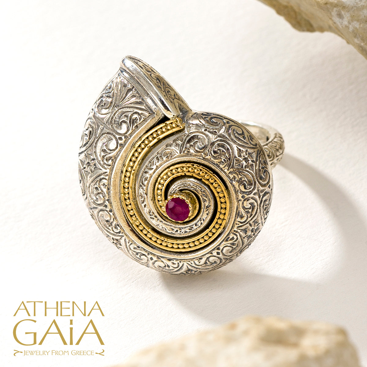 Thalassa Sea Snail Ring with Stone by Gerochristo — Athena Gaia
