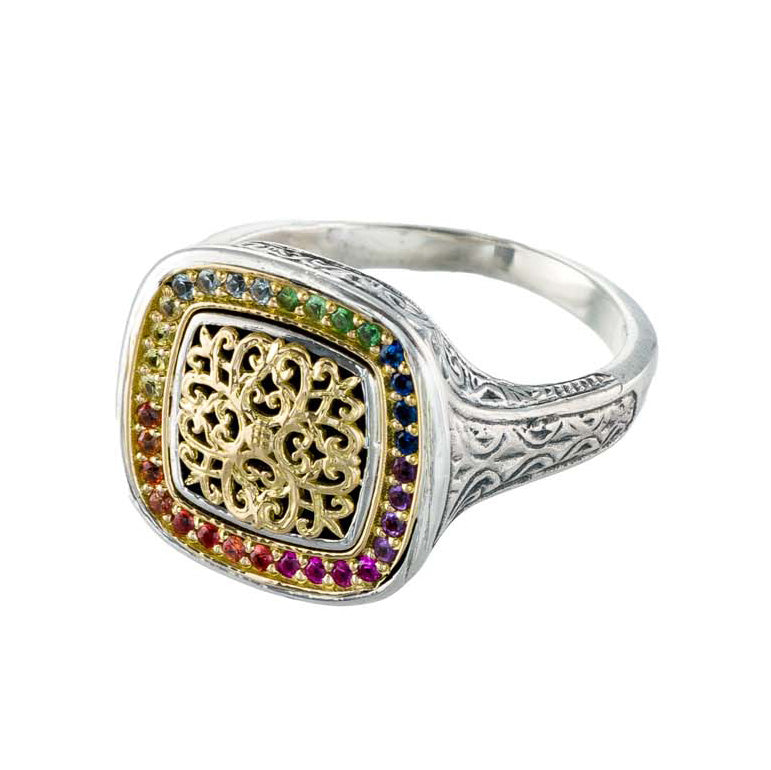 Kosmos Square Ring - 18k Gold & Sterling Silver Ring - Signet Ring — Athena Gaia