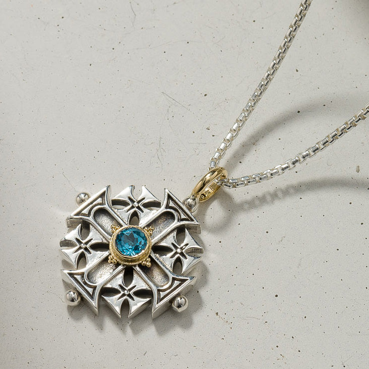 Jerusalem Cross (Large) - 18k Gold & Sterling Silver - Greek Cross Nec ...