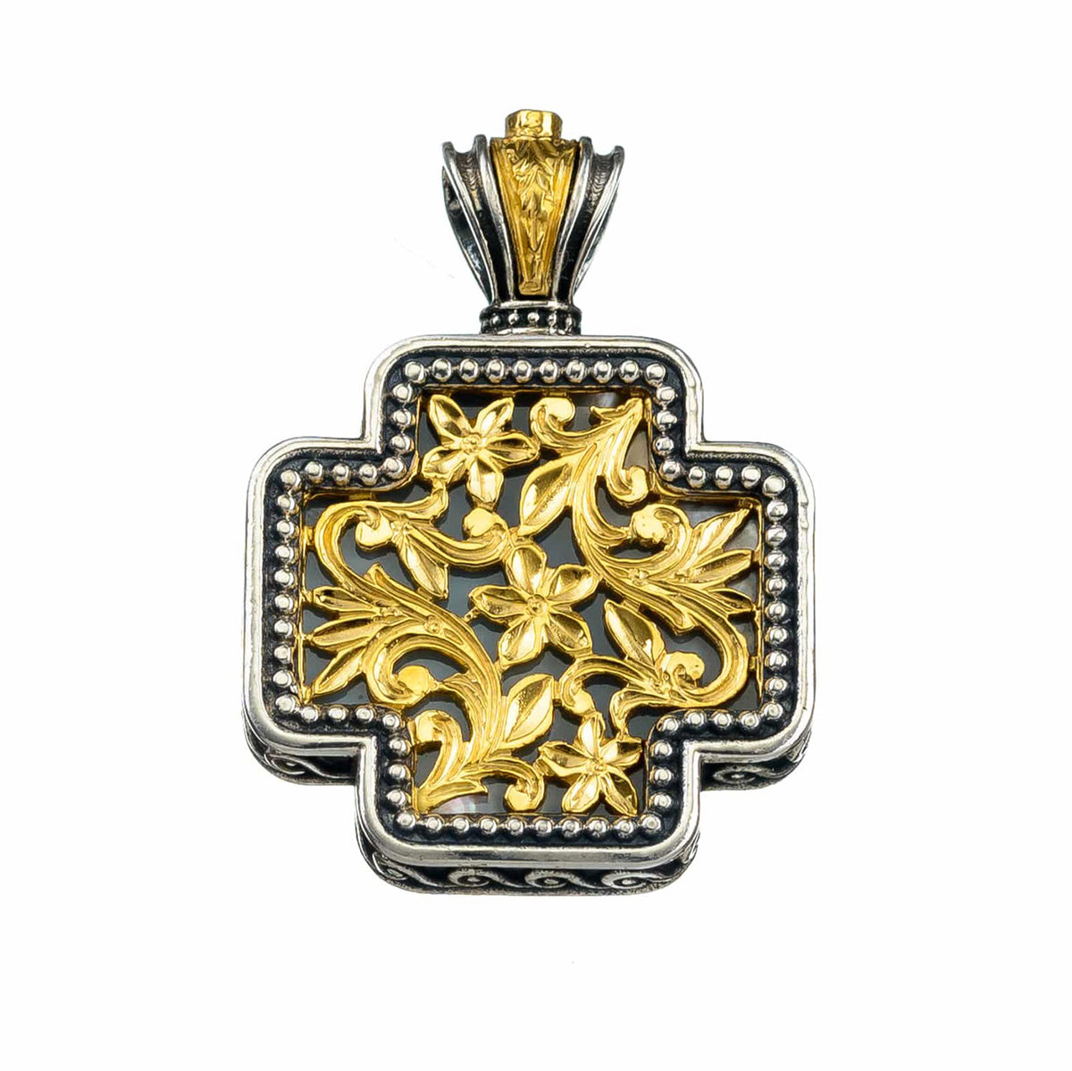 Floral Squared Greek Cross - Gold Plated Sterling Silver - Orthodox Cr ...