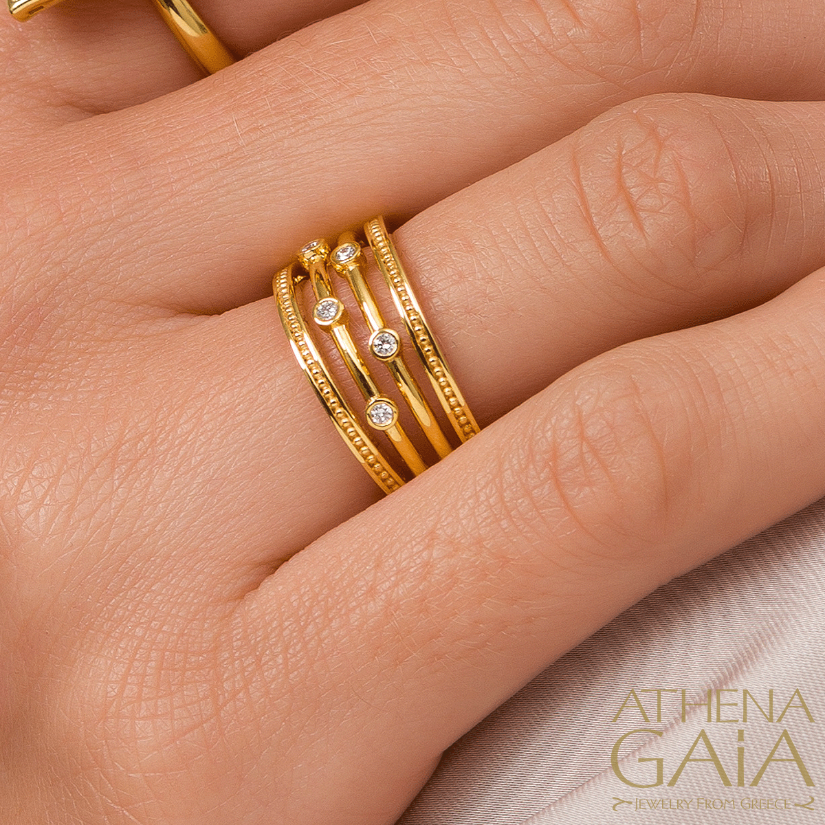 Royal Heritage 4 Line Diamond Ring - 18k Gold - Cocktail Ring — Athena Gaia