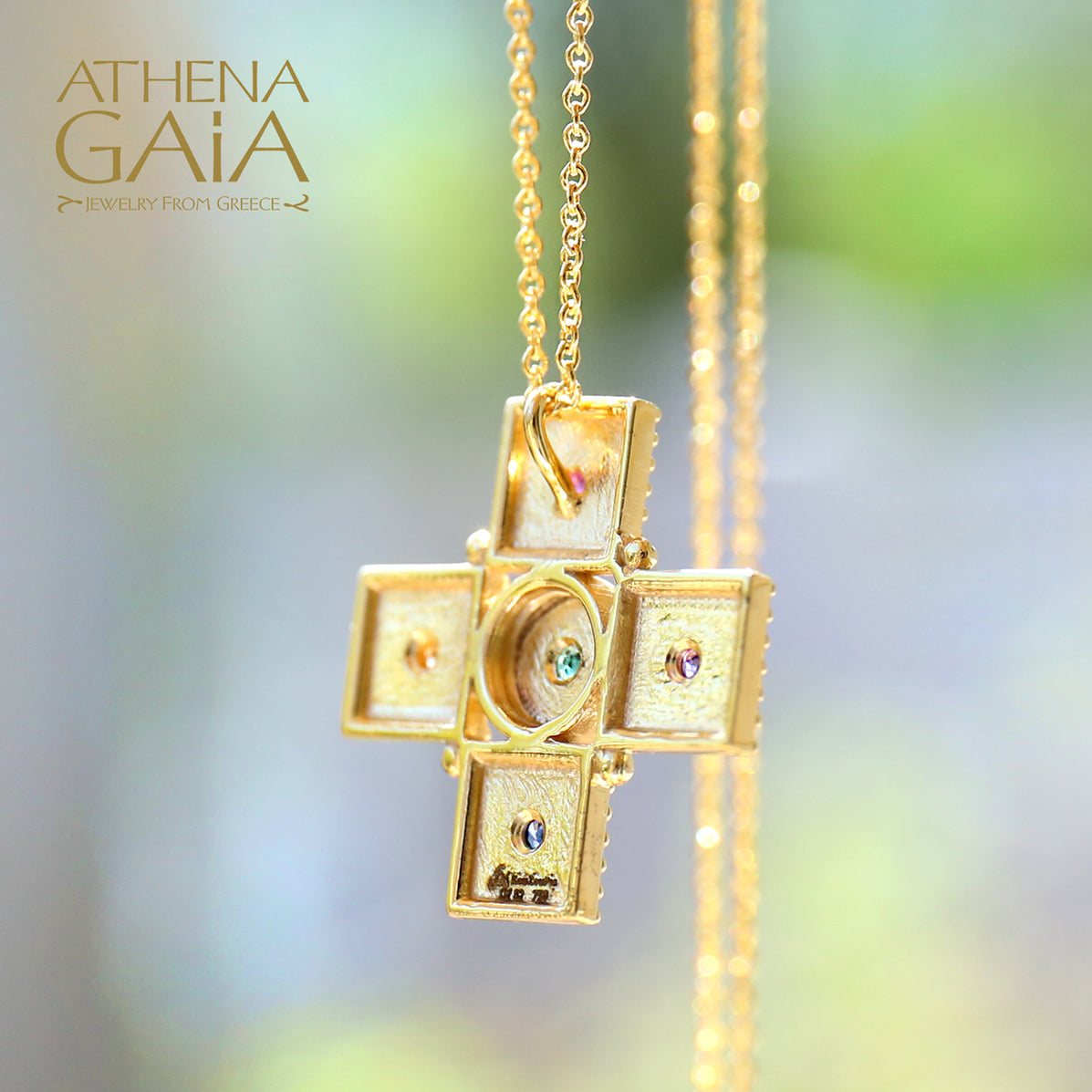Geometric Squares Cross - 18k Gold - Greek Cross — Athena Gaia