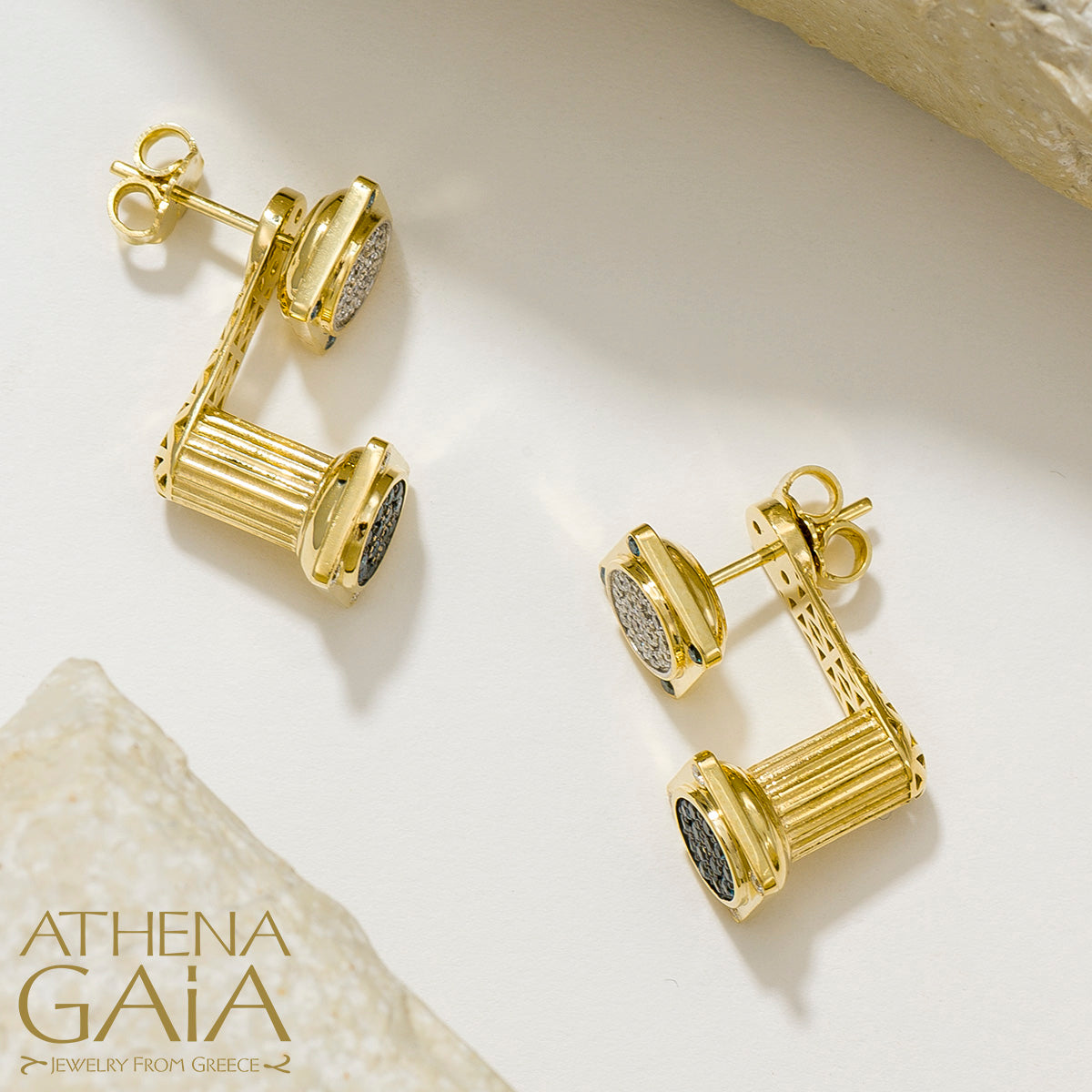 Doric Cap Pillar Earrings - 18k Gold Earrings - Post Earrings — Athena Gaia