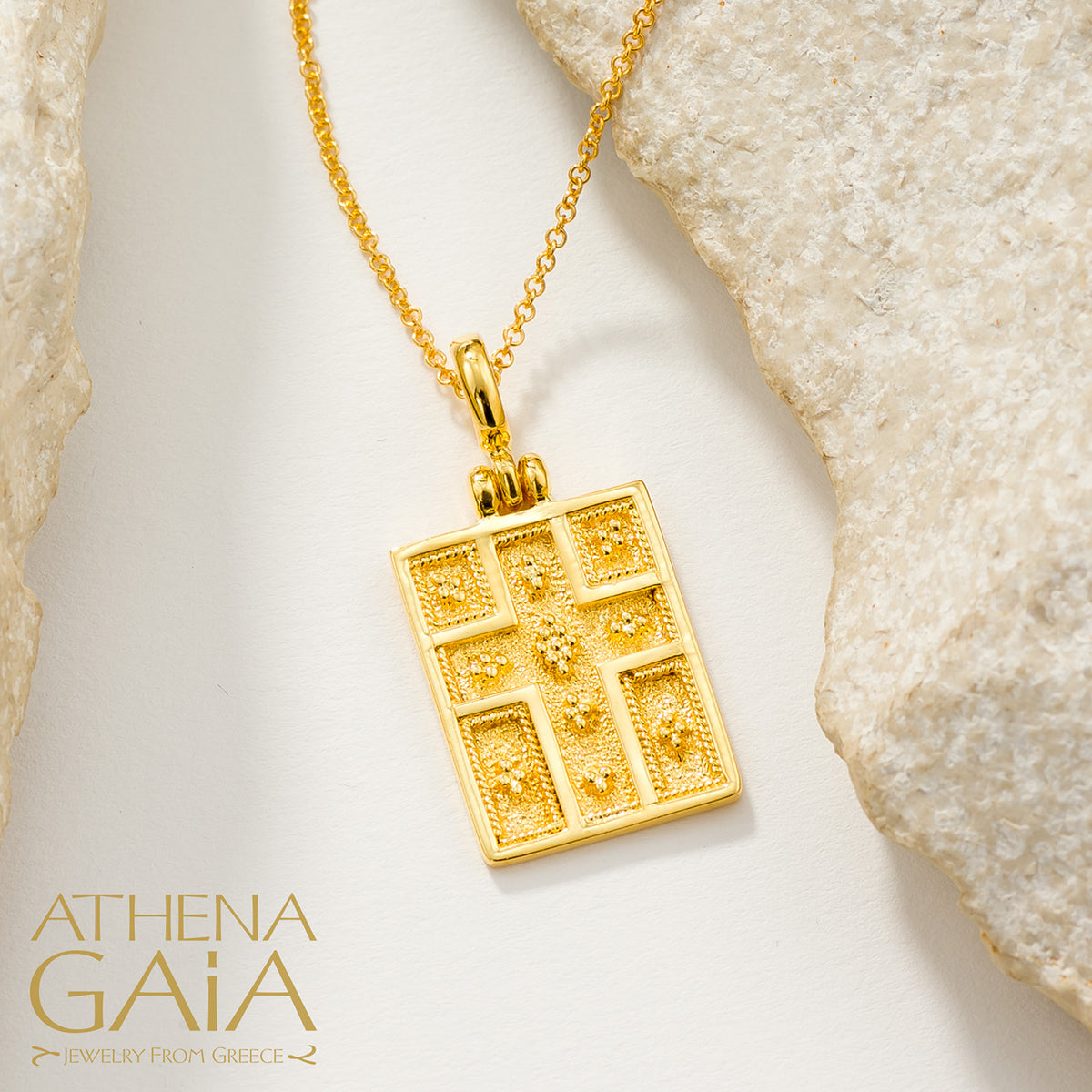 Byzantine Tablet Konstantinata - 18k Gold - Greek Cross — Athena Gaia