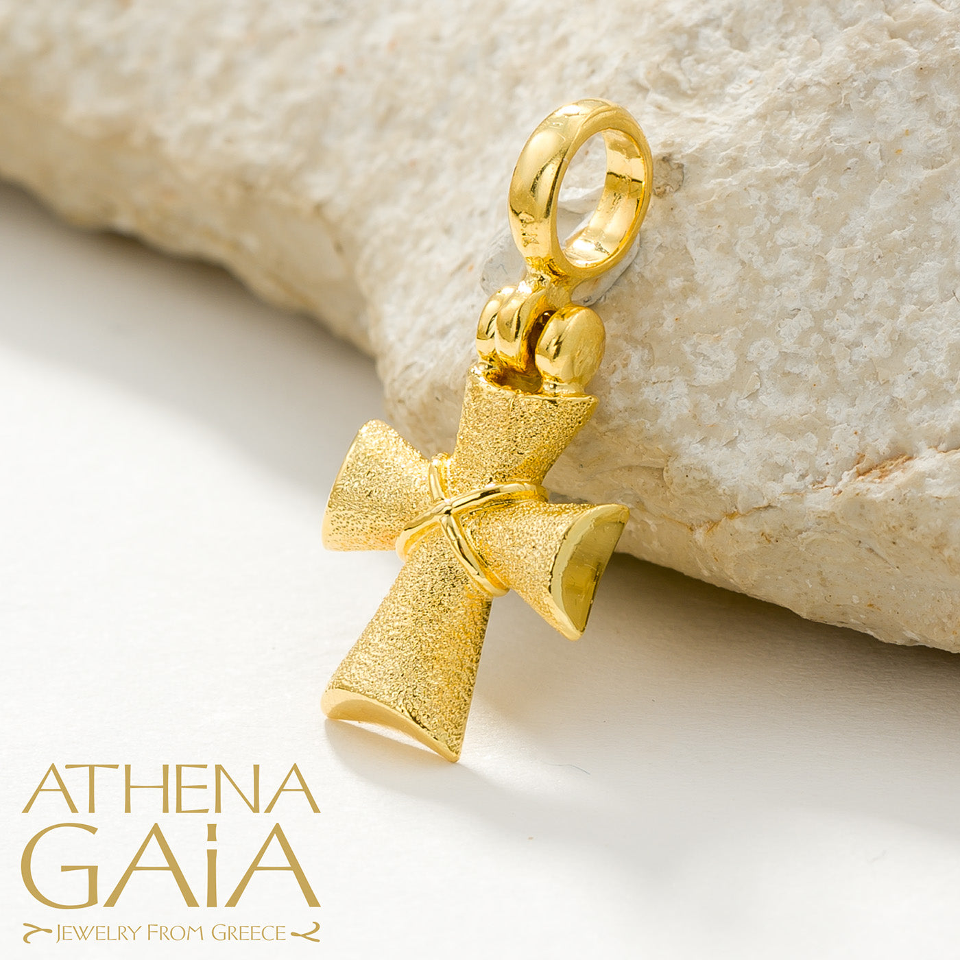 Flared Textured Cross - 18k Gold - Orthodox Cross — Athena Gaia