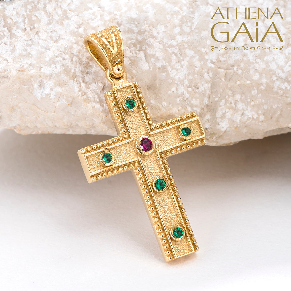 Rope Border Cross - 14k Gold - Byzantine Cross — Athena Gaia