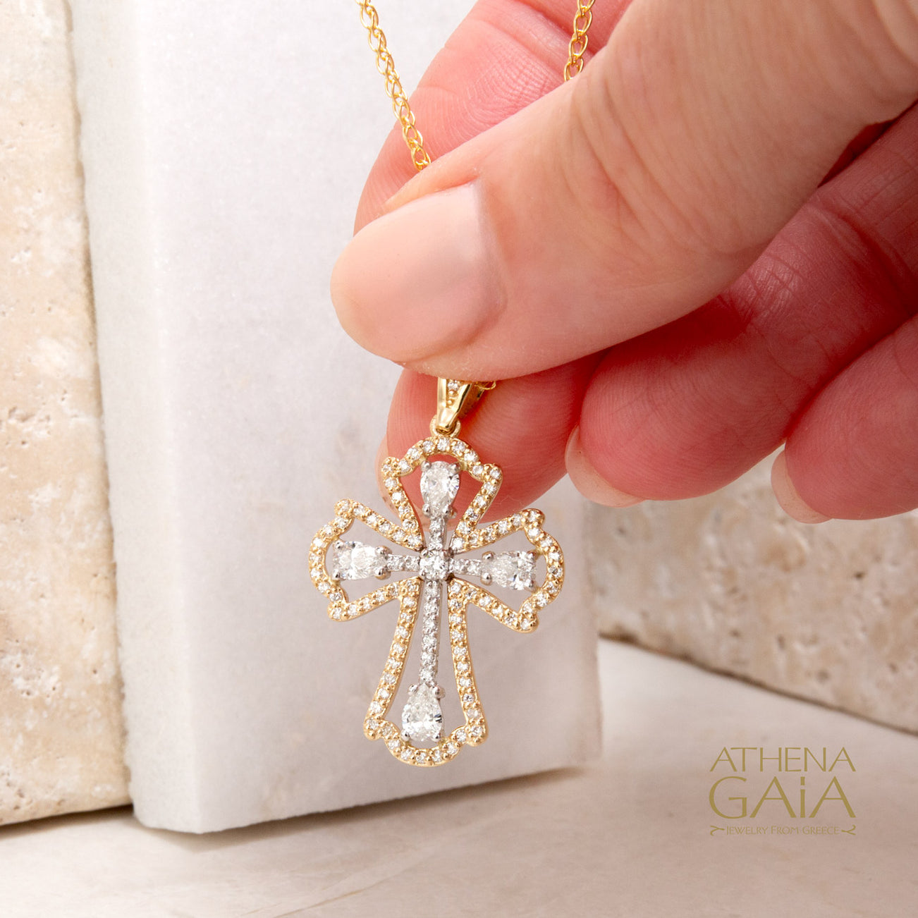Flared Open Cross - 14k Gold - Diamond Cross Necklace - Orthodox Cross ...