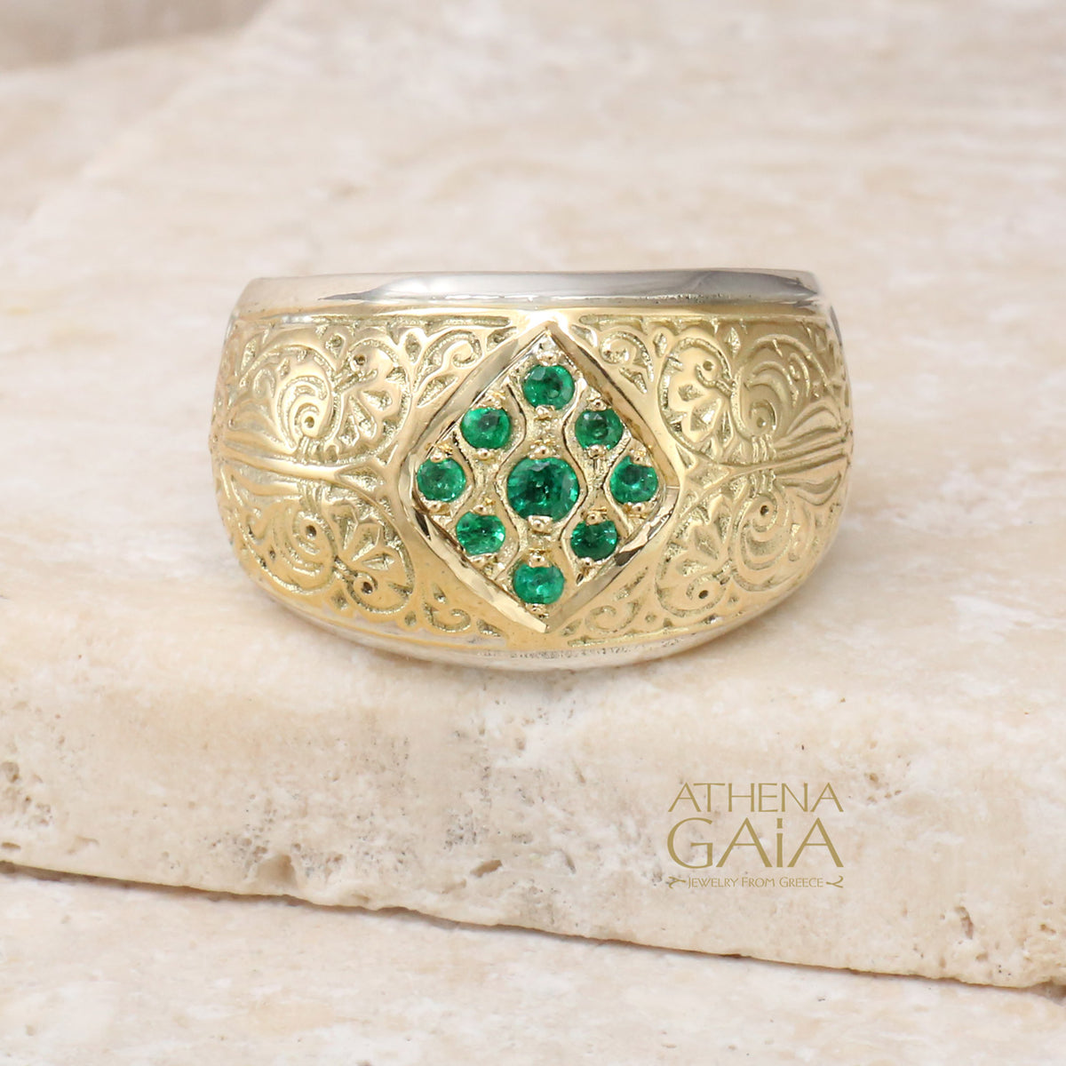 Greek Stone Field Anthemion Band Ring — Athena Gaia