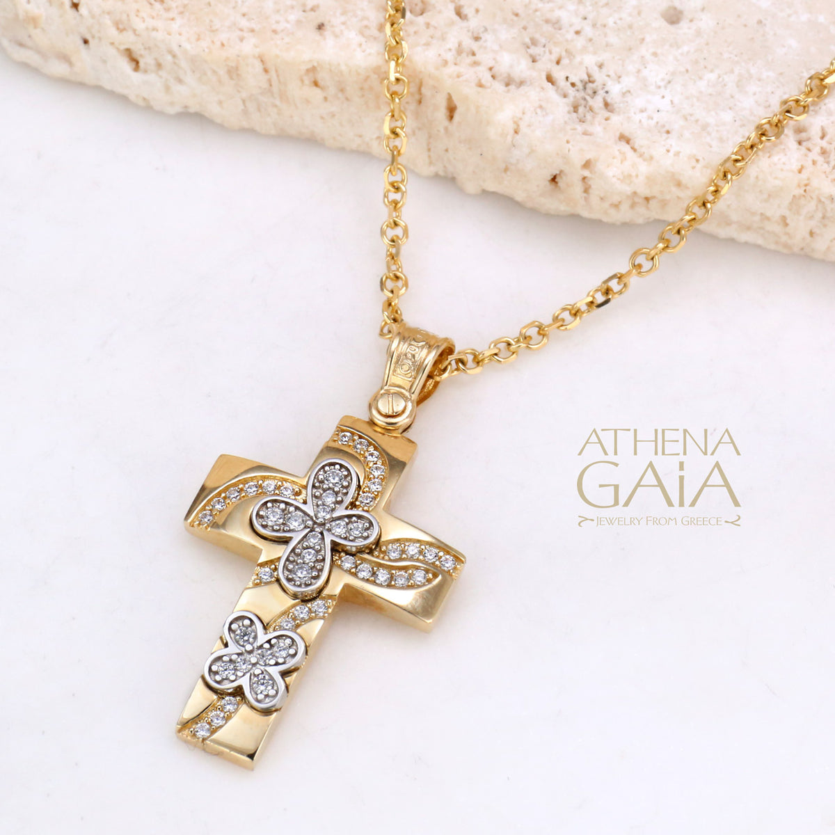 Cosmic Flowers Cross - 14k Gold - Orthodox Cross — Athena Gaia