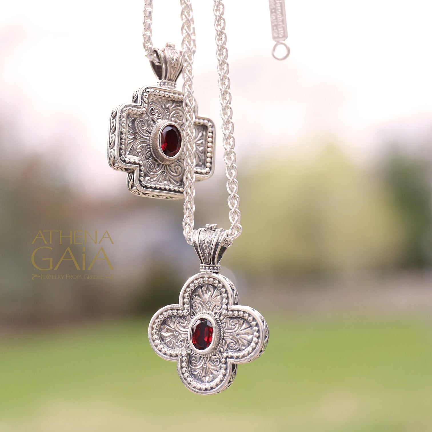 Rounded Greek Cross - Sterling Silver with Center Stone - Orthodox Cro ...