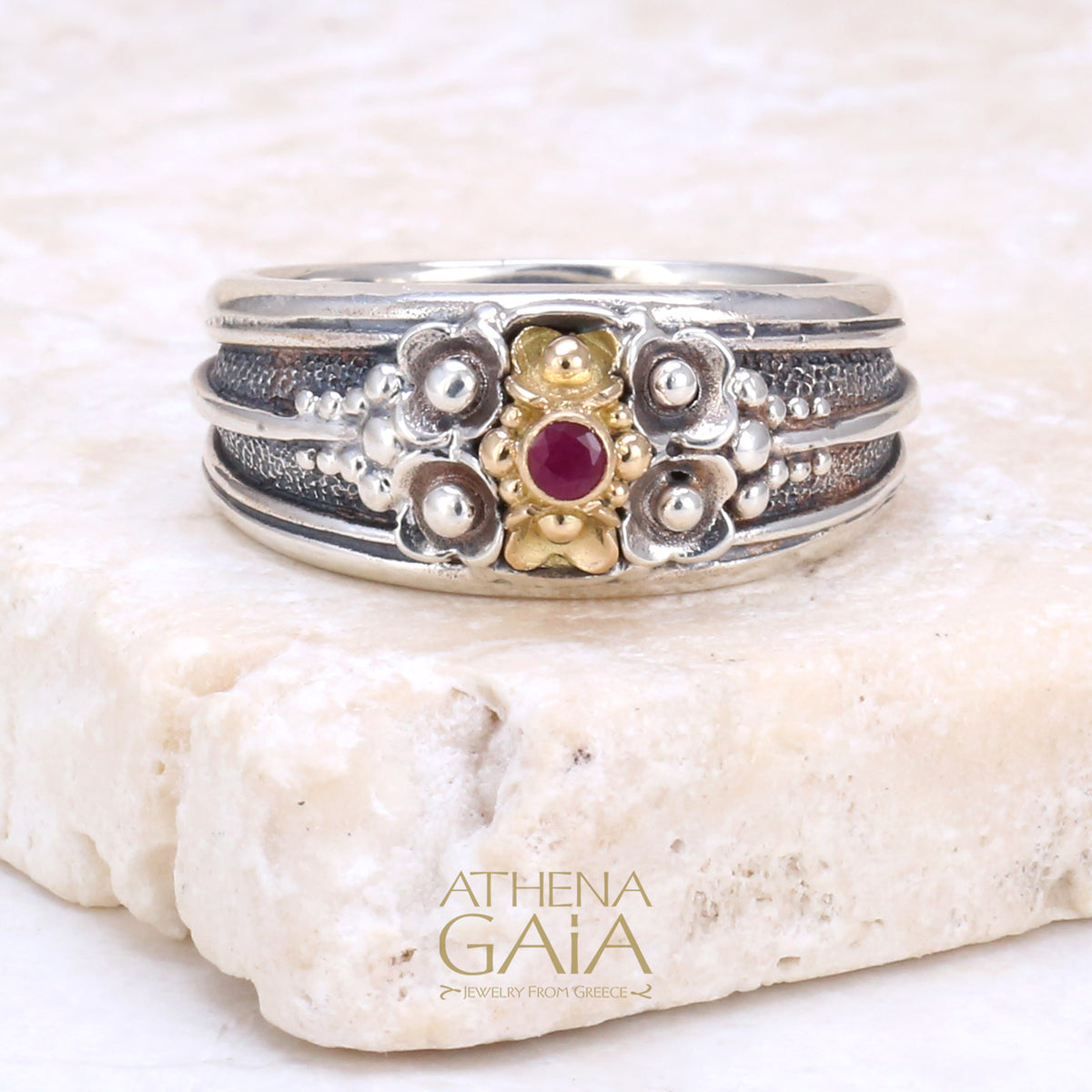 Kassandra Flower Ring with Ruby by Gerochristo — Athena Gaia