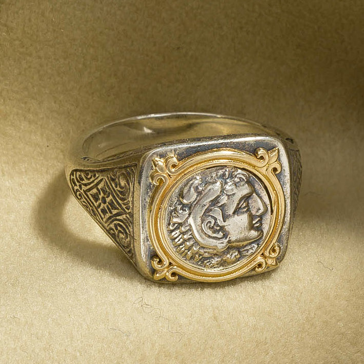 Alexander Imperial Ring - 18k Gold & Sterling Silver Ring - Signet Ring ...