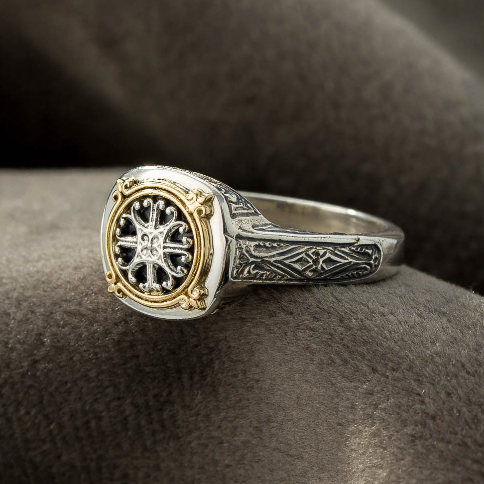 Alexander Wheel Ring - 18k Gold & Sterling Silver Ring - Signet Ring by ...