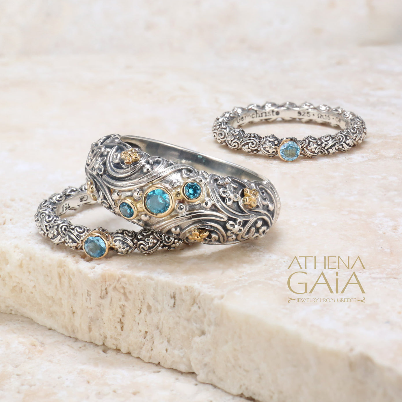 Meadow Breeze Stone Path Floral Band Ring - 18k Gold & Sterling Silver Ring - Stackable Ring by ...