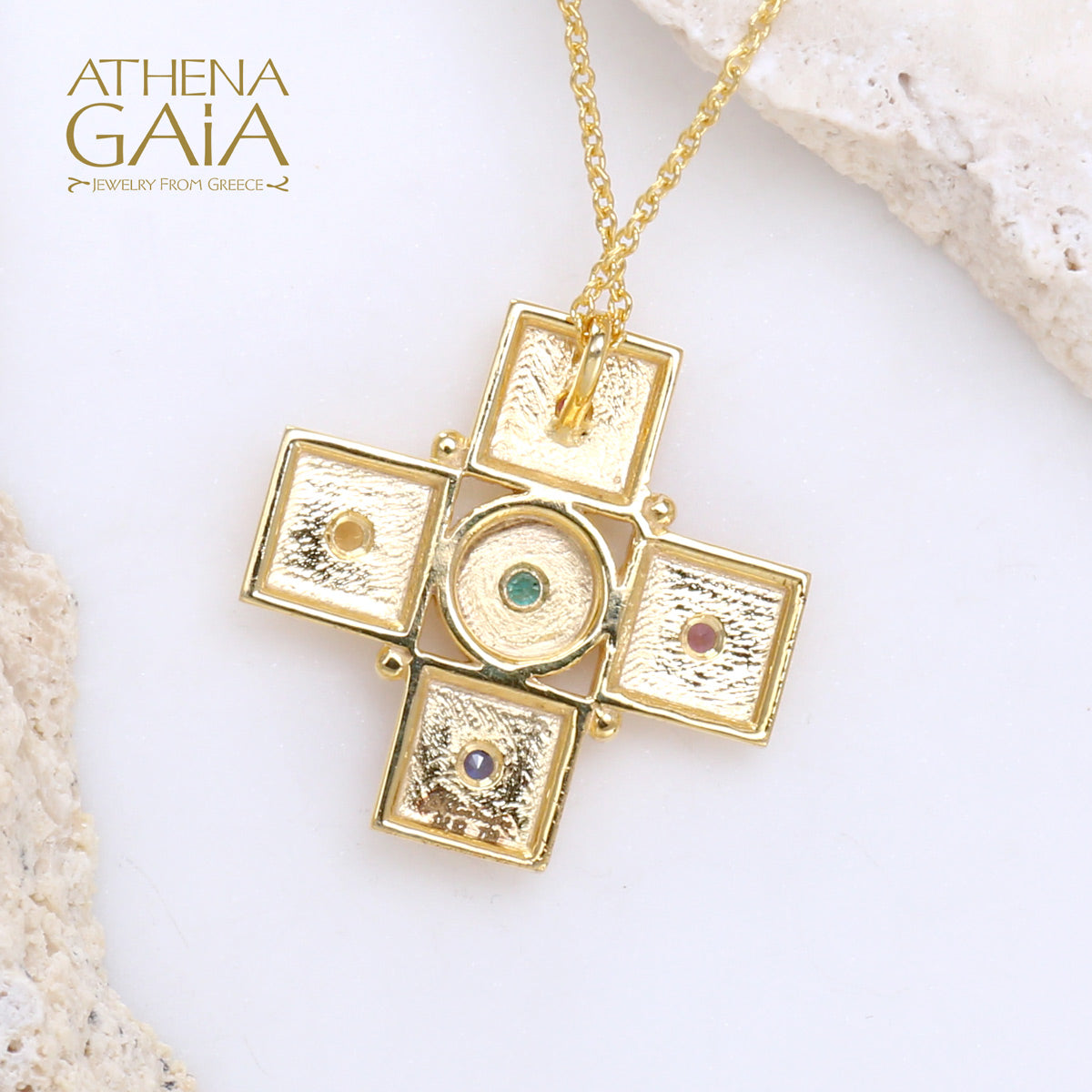 Geometric Squares Cross - 18k Gold - Greek Cross — Athena Gaia