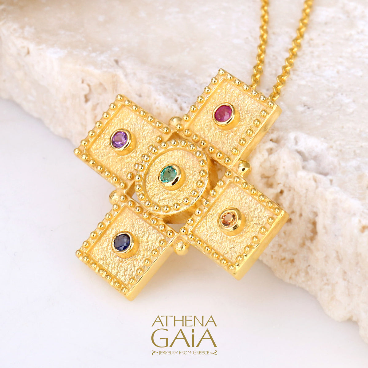 Geometric Squares Cross - 18k Gold - Greek Cross — Athena Gaia