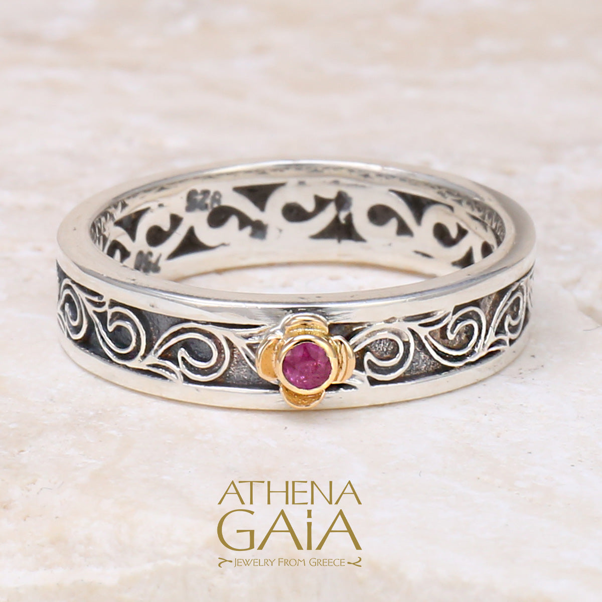 Kyma with Stone Band Ring - 18k Gold & Sterling Silver Ring - Stackable ...