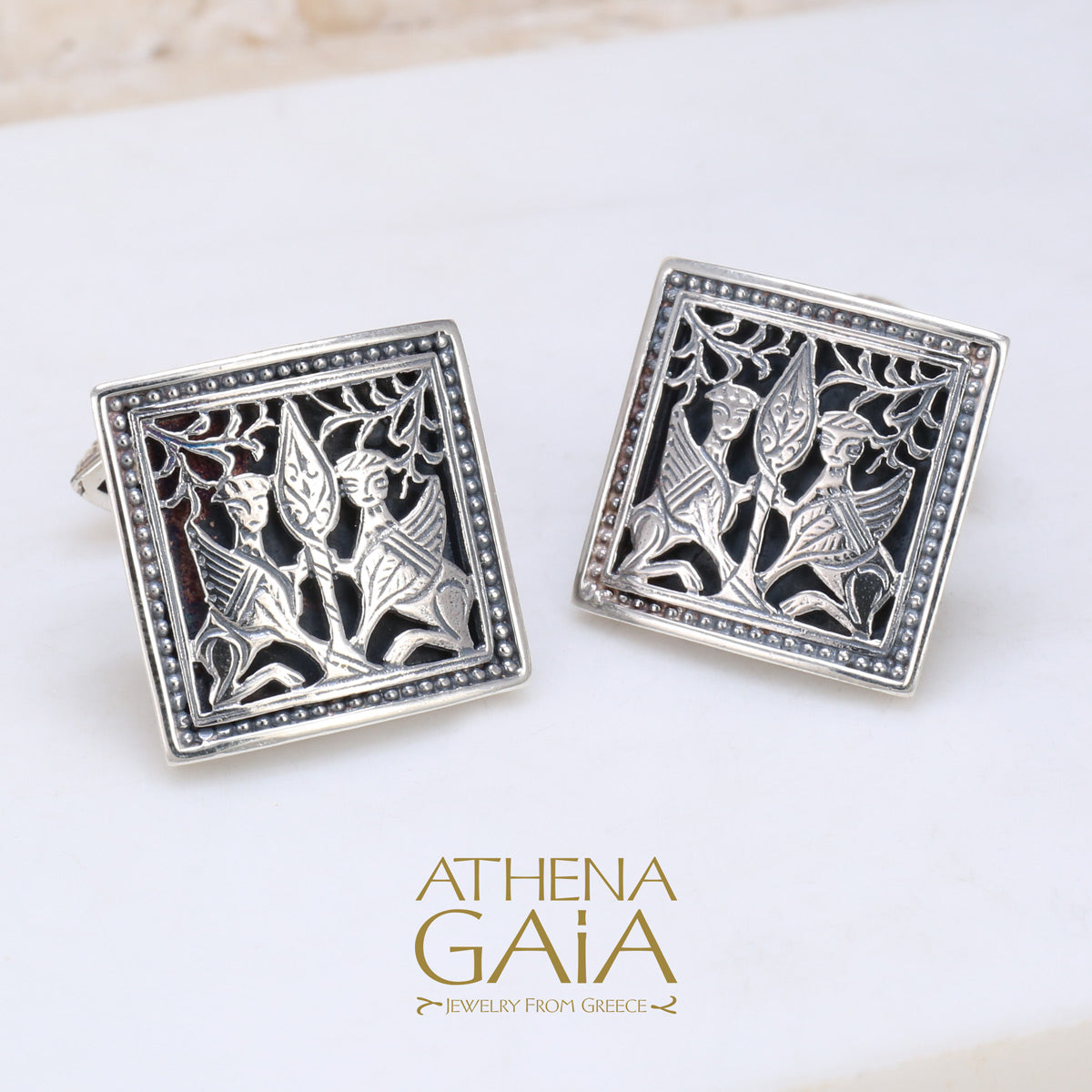 Monesteraki Church Gryphon Silver Cufflinks by Gerochristo — Athena Gaia