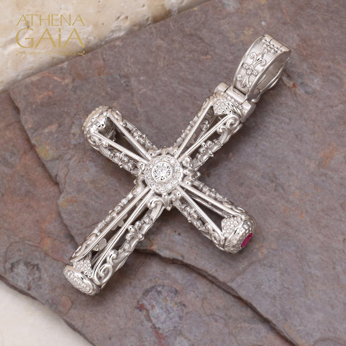 Diamond Halo Filigree Orthodox Cross (Large) - 18k Gold - Byzantine Cr ...