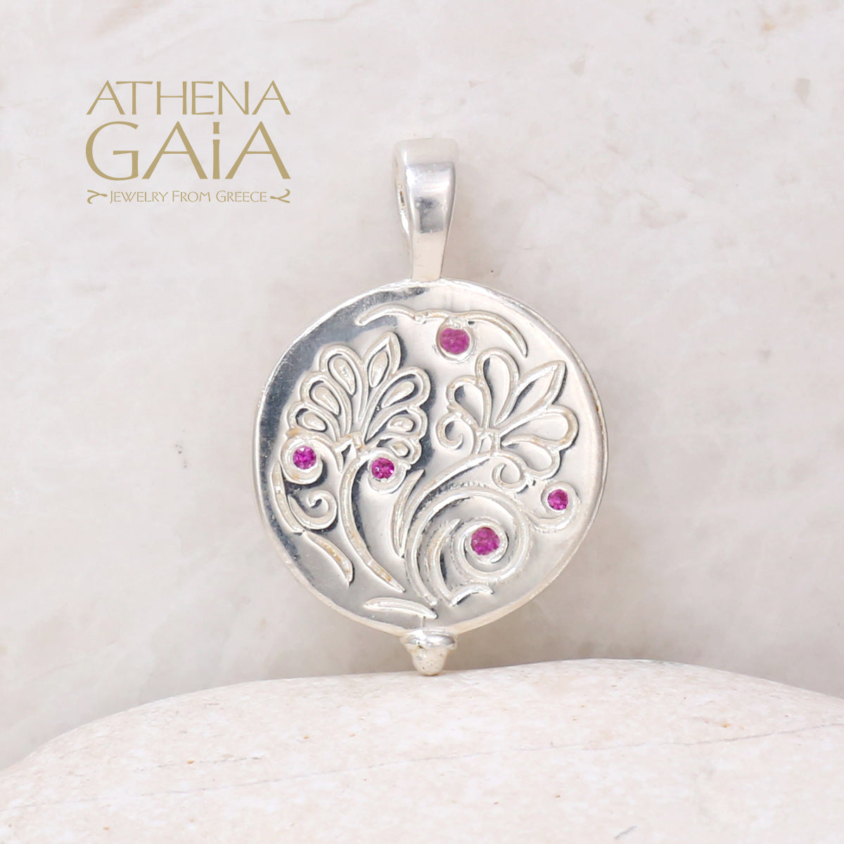 Anthemion Small Pendant with Stones by Evangelatos — Athena Gaia