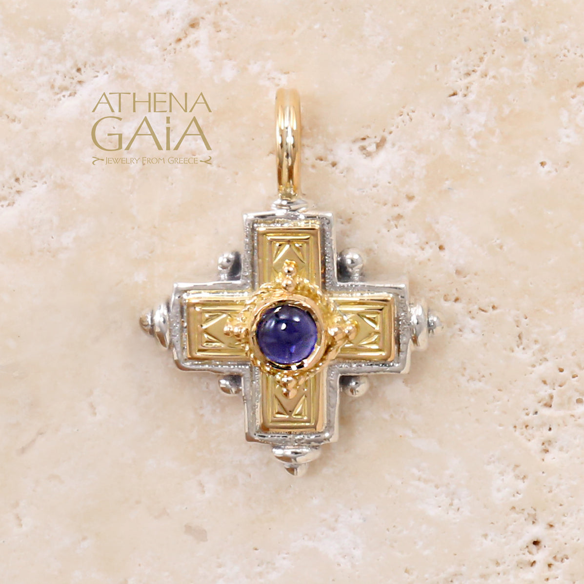 Rustic Gold Cross with Stone (Small) - Sterling Silver & 18k Gold ...