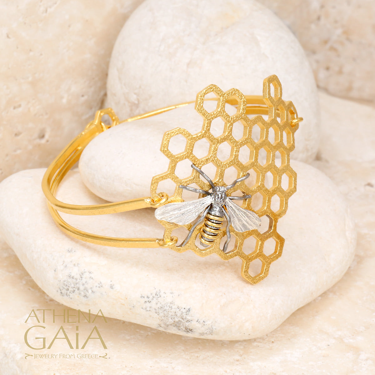 Basilissa Organic Honeycomb Bee Bracelet - Gold Plated Sterling Silver ...
