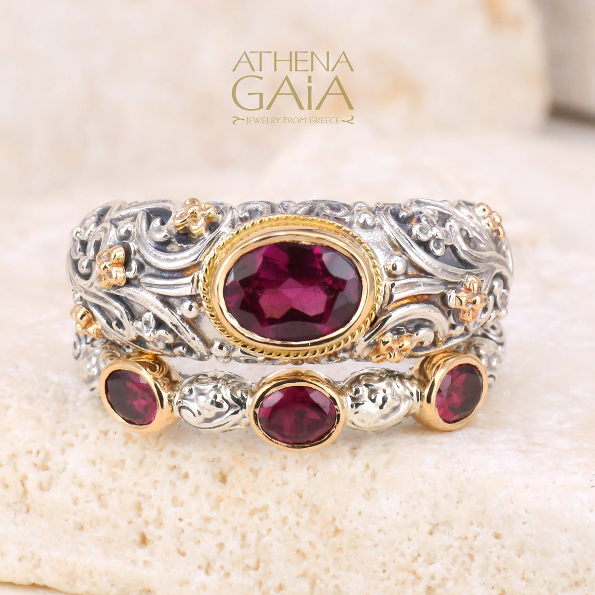 Meadow Breeze Triple Oval Stone Ring - 18k Gold & Sterling Silver Ring — Athena Gaia