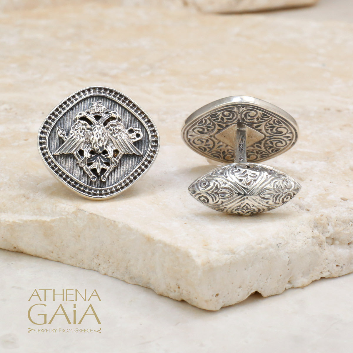 Silver Imperial Byzantine Greek Cufflinks by Gerochristo — Athena Gaia