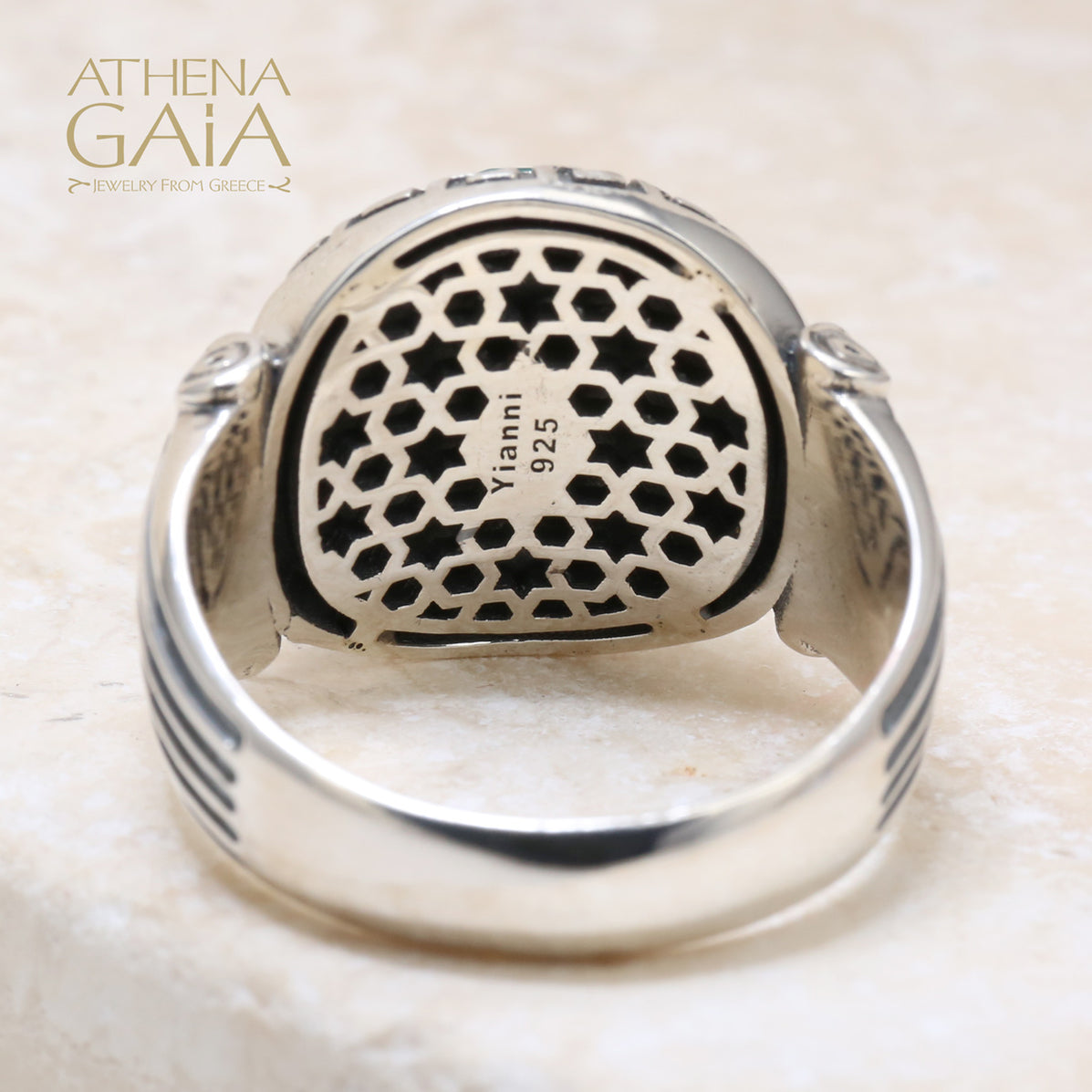 Ionic Column Meander Border Ring - Sterling Silver - Cocktail Ring ...