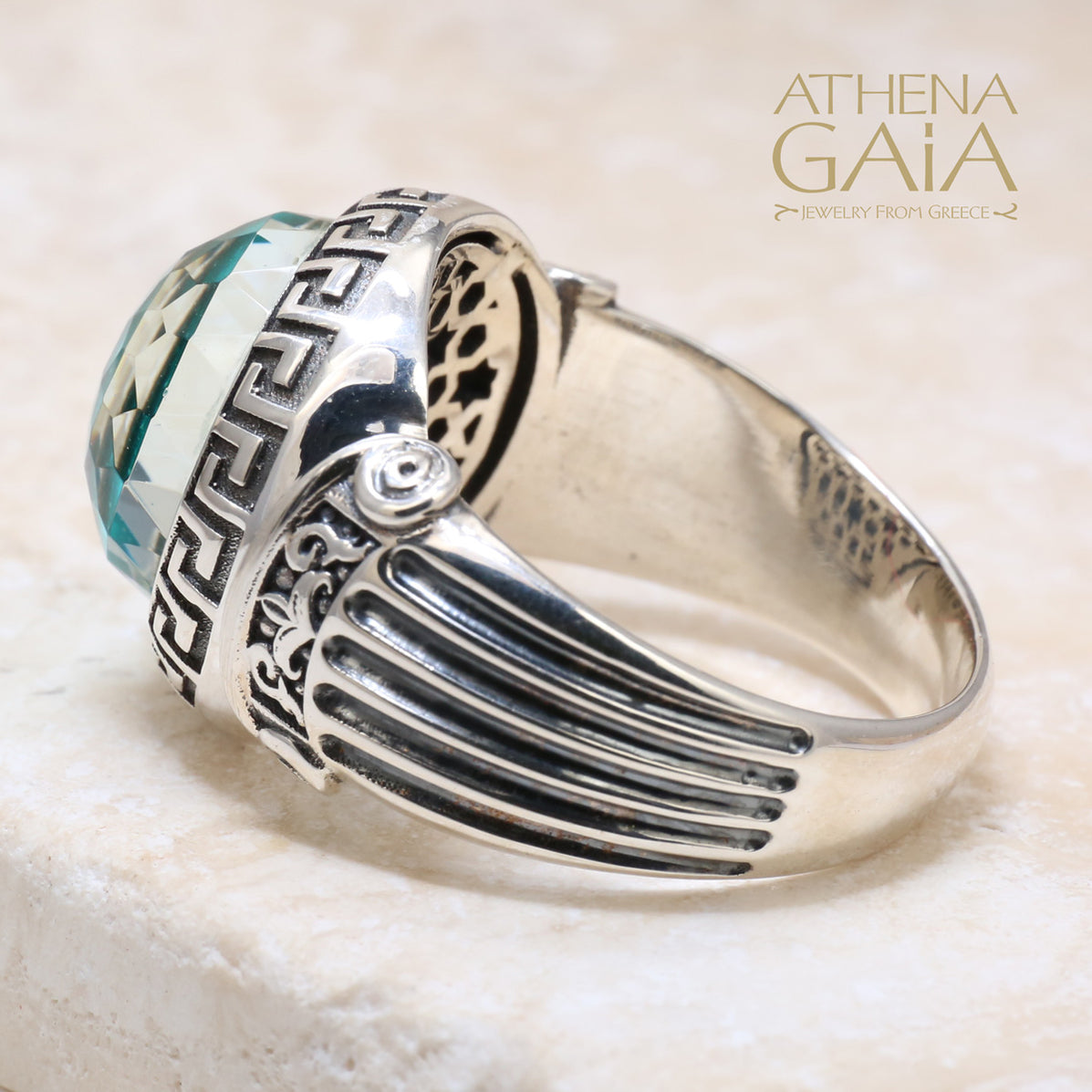 Ionic Column Meander Border Ring - Sterling Silver - Cocktail Ring — Athena Gaia