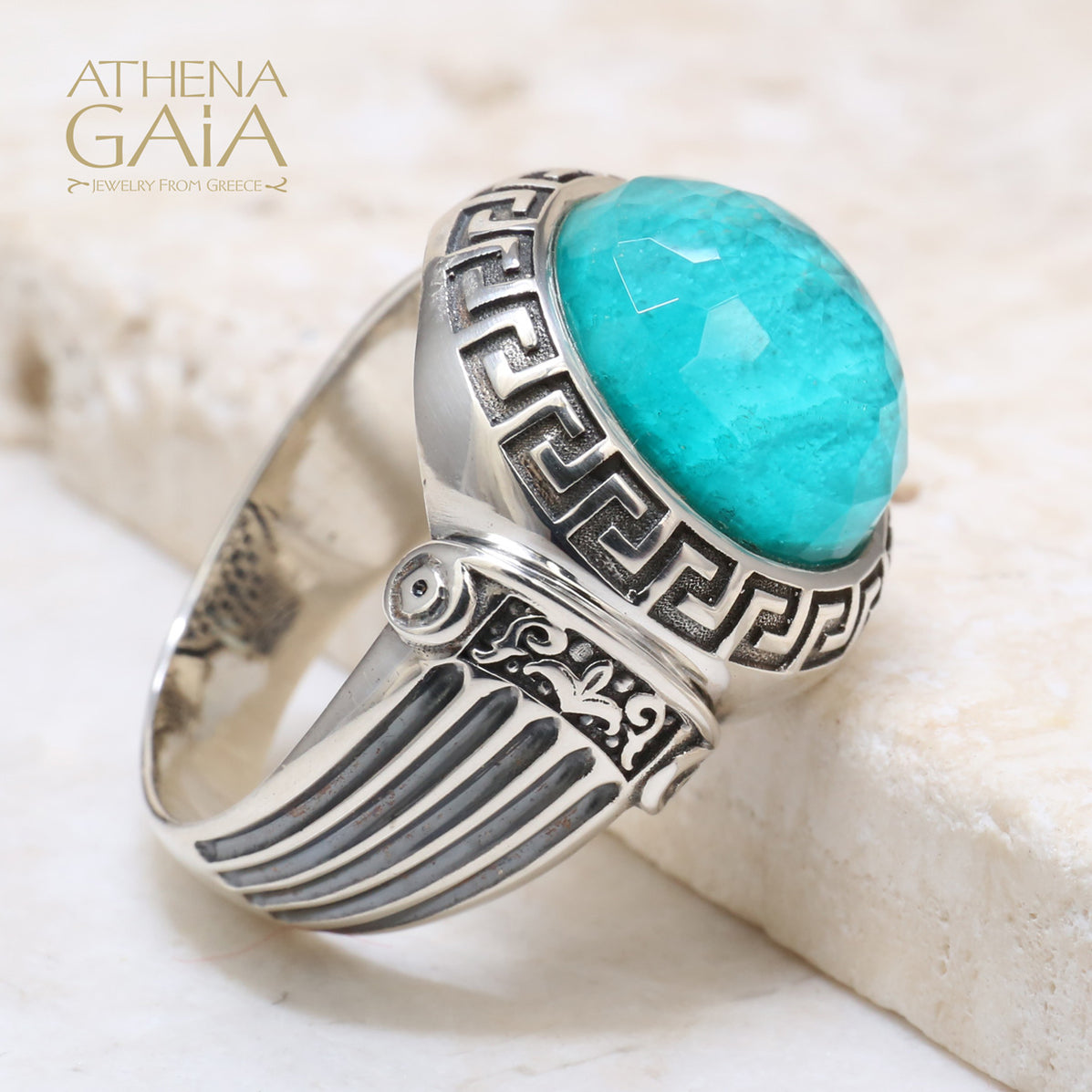 Ionic Column Meander Border Ring - Sterling Silver - Cocktail Ring ...