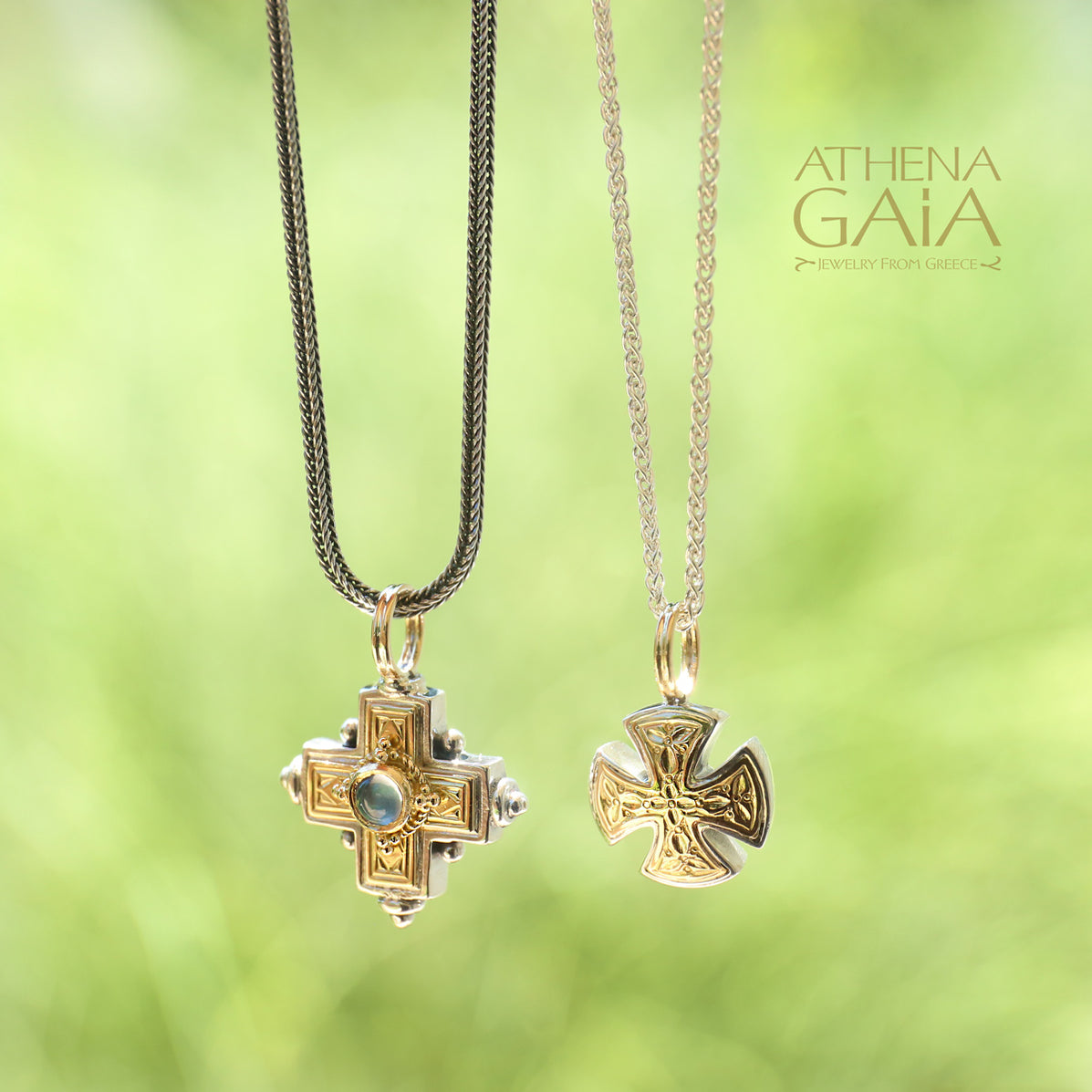 Rustic Gold Cross with Stone (Small) - Sterling Silver & 18k Gold ...