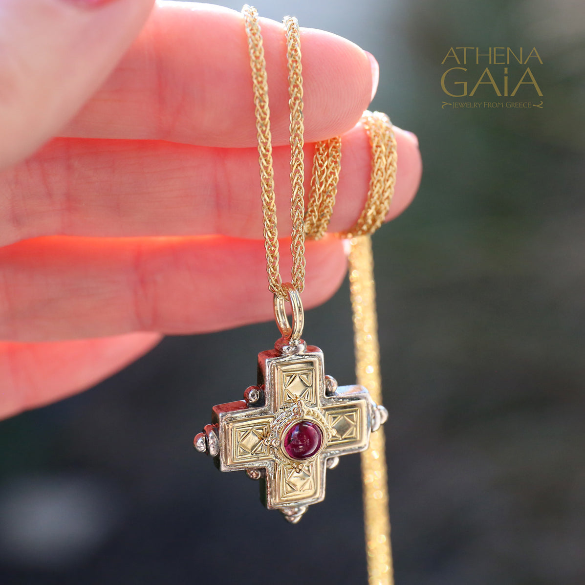Rustic Stone Cross (Large) - 18k Gold & Sterling Silver - Greek Cross ...