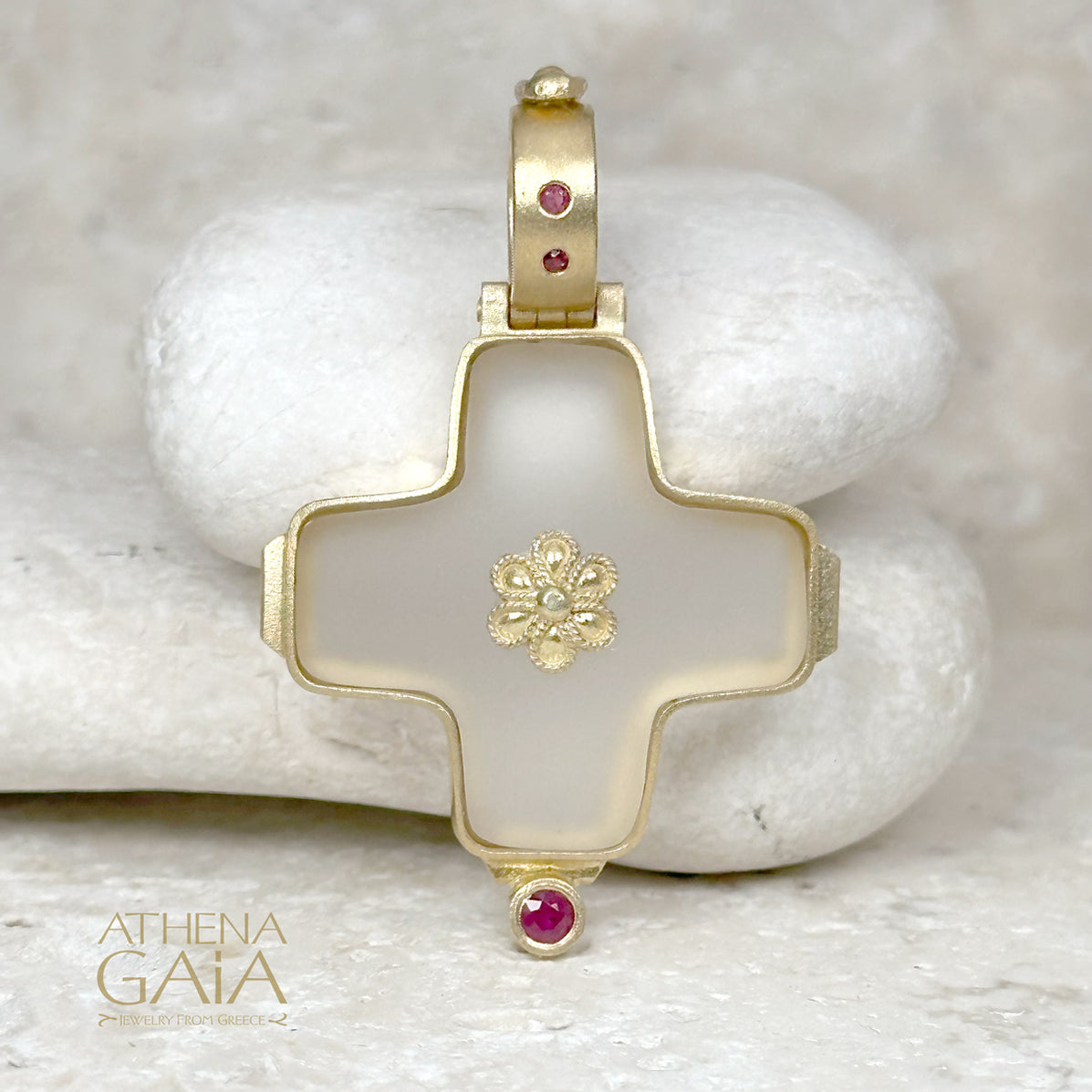 Quartz Gold Cross - 18k Gold - Greek Cross — Athena Gaia