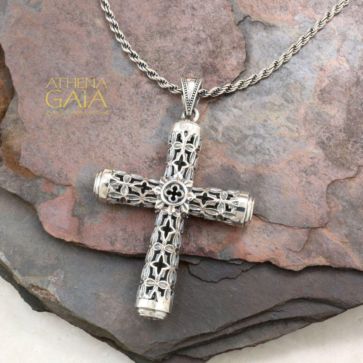 Open Fleur Latin Cross - Sterling Silver- Orthodox Cross — Athena Gaia