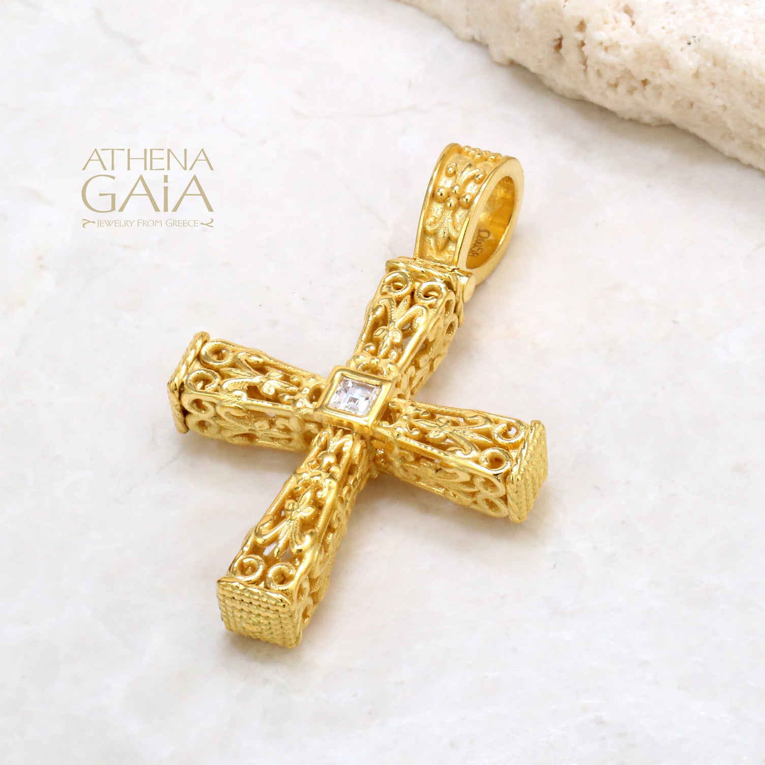 Pillars Orthodox Cross (Small) - 18k Gold - Byzantine Cross — Athena Gaia