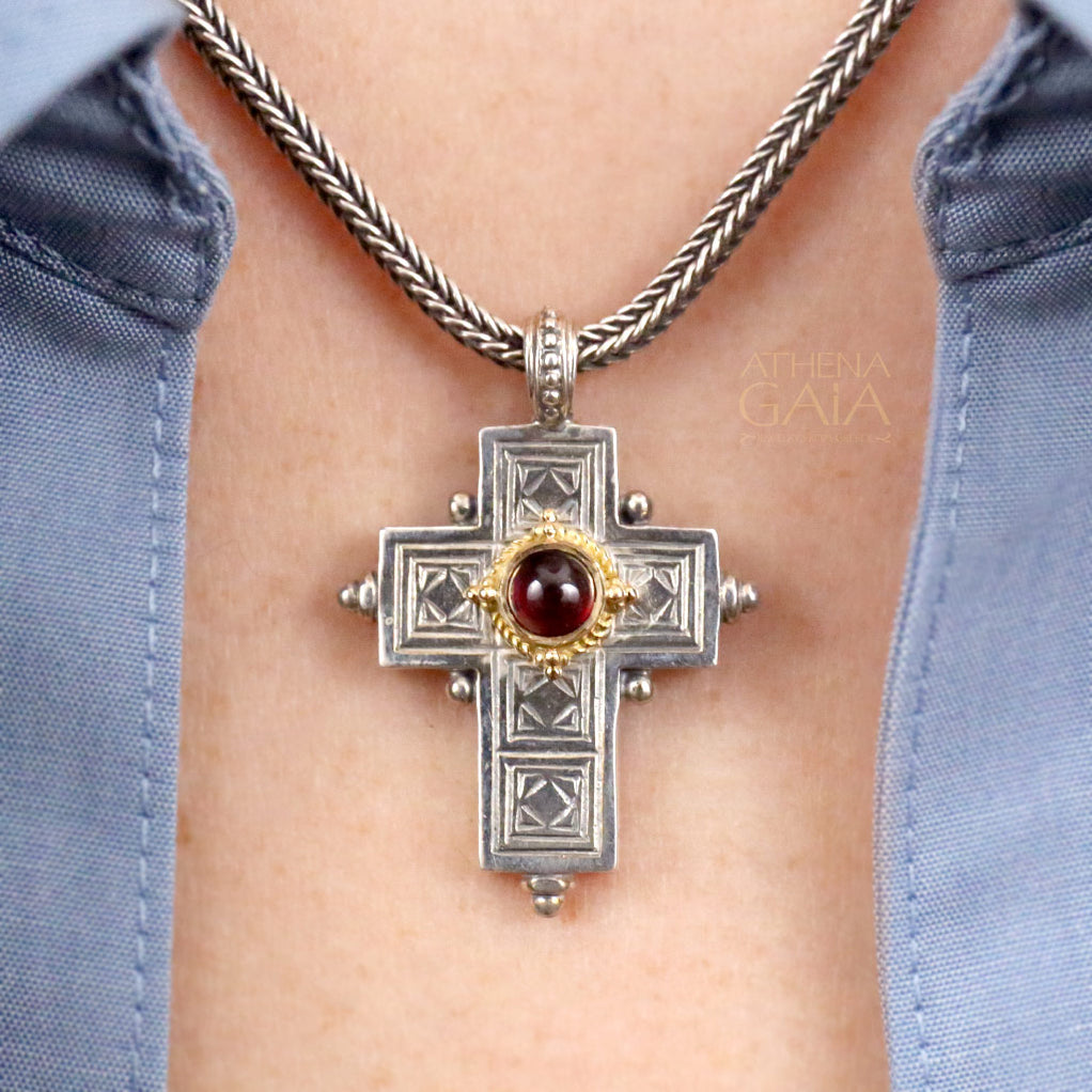 Rustic Center Stone Silver Latin Cross by Gerochristo — Athena Gaia